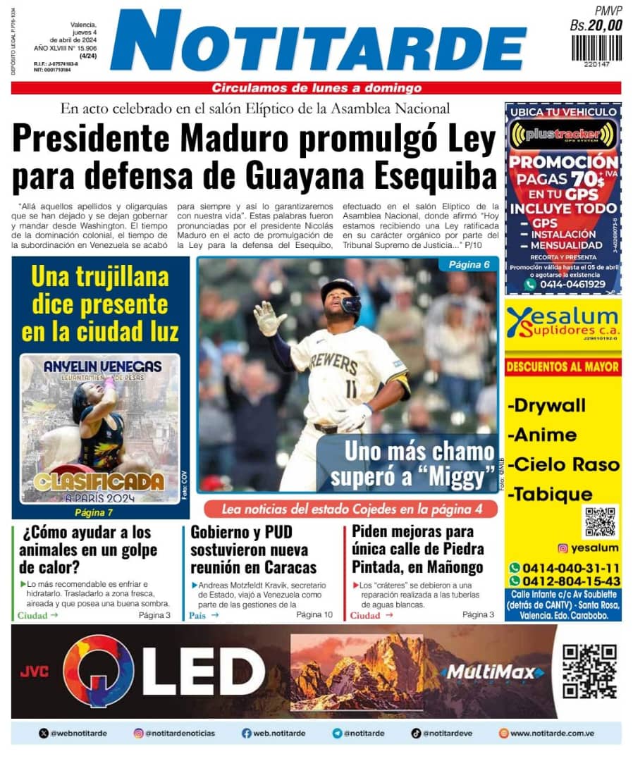 Portada Notitarde y El Universal 04/04/2024