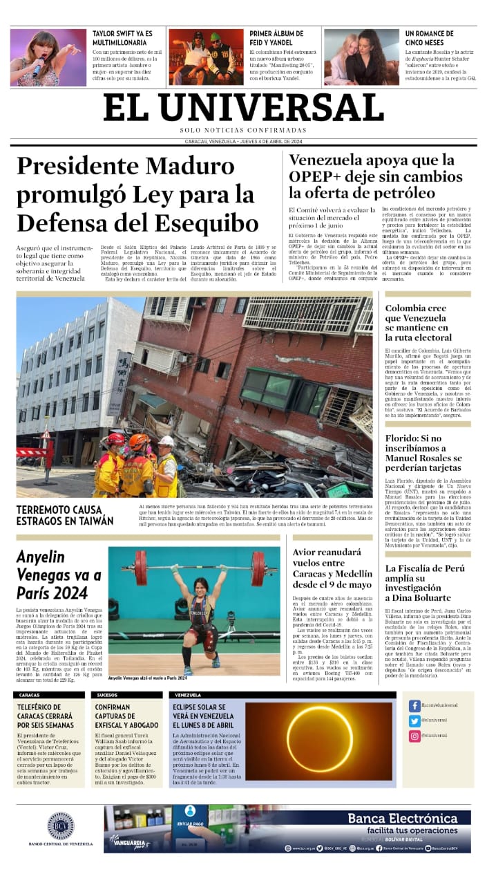Portada Notitarde y El Universal 04/04/2024