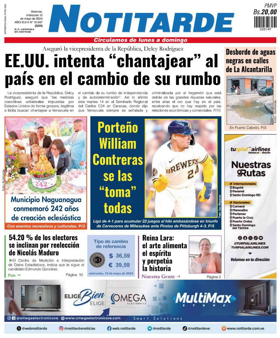 Portada Notitarde y El Universal 15 de mayo de 2024