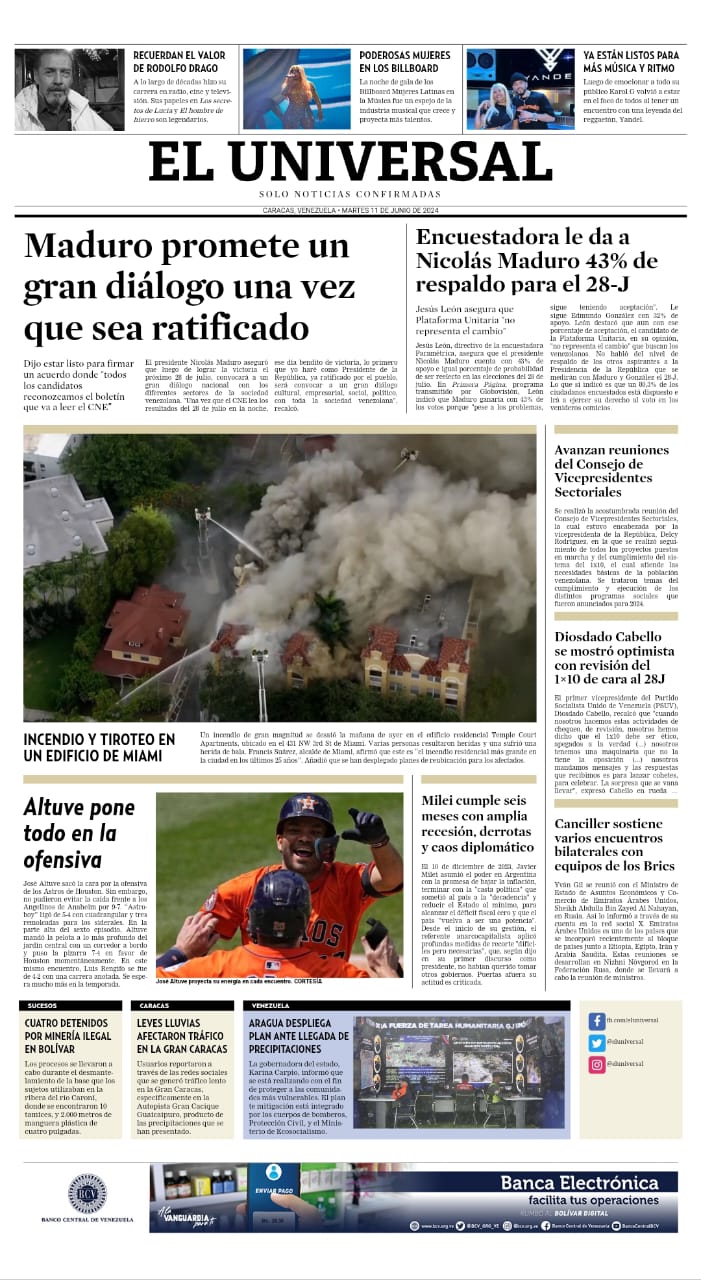 Portada El Universal y Notitarde 11 de junio de 2024