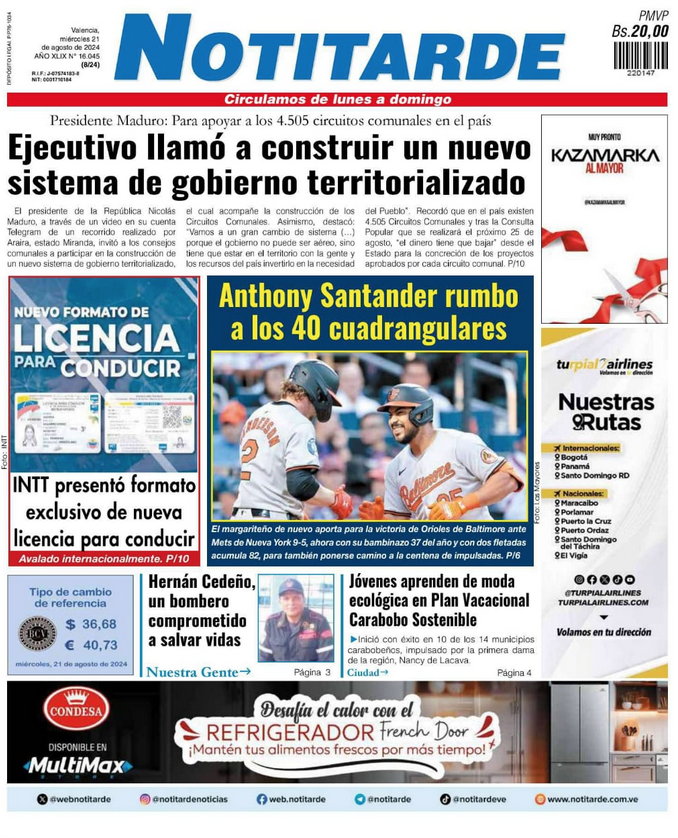 Portada El Universal y Notitarde 21 de agosto de 2024