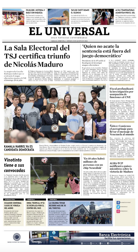 Portada El Universal y Notitarde 23 de agosto de 2024