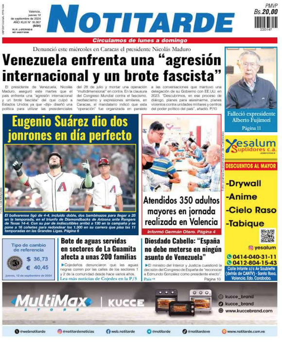 Portada El Universal y Notitarde 12 de septiembre de 2024