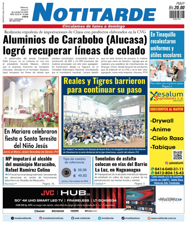 Portadas de El Universal y Notitarde 3 de octubre de 2024