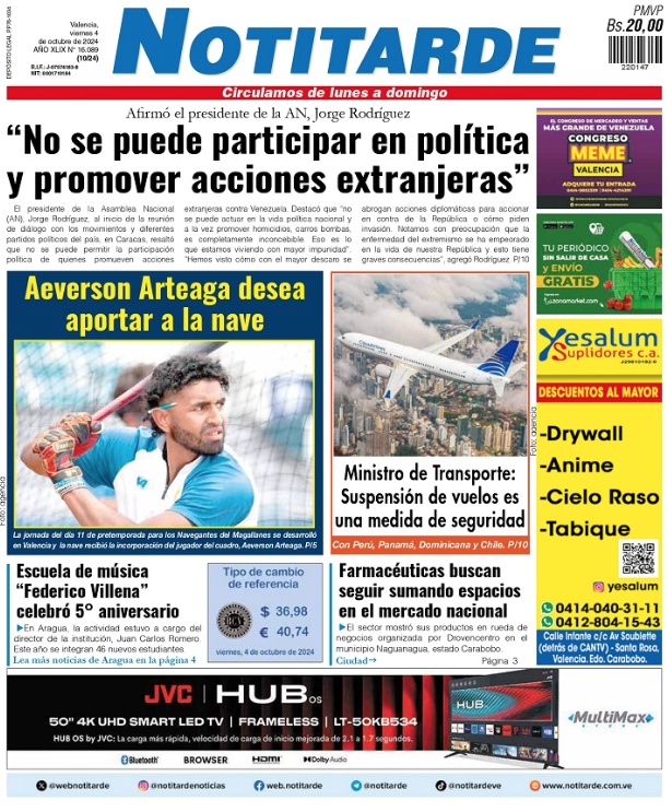 Portadas de El Universal y Notitarde 4 de octubre 2024