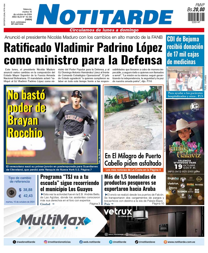 Portadas Notitarde y El Universal, 15 de Octubre