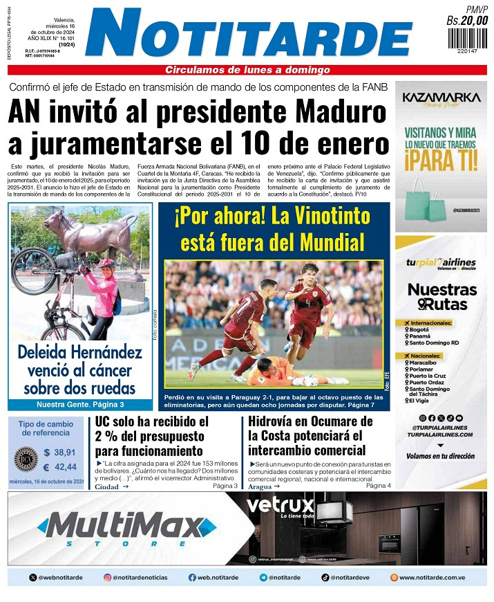 Portadas de El Universal y Notitarde - 16 de octubre