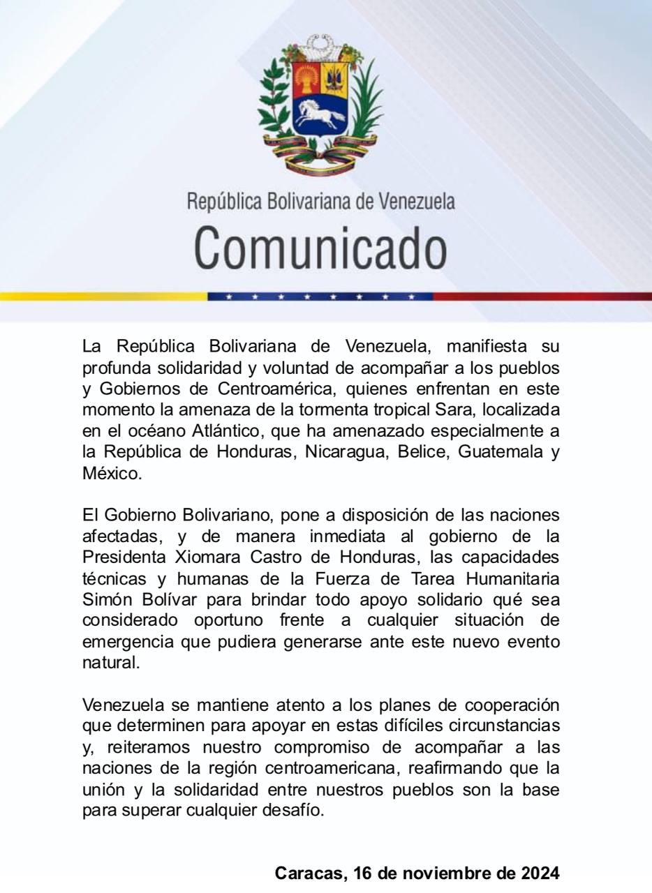 Venezuela expresa solidaridad a gobiernos de centroamérica ante la ...