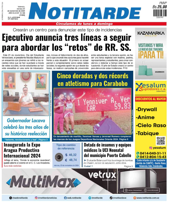 Portadas El Universal y Notitarde 22 de noviembre de 2024