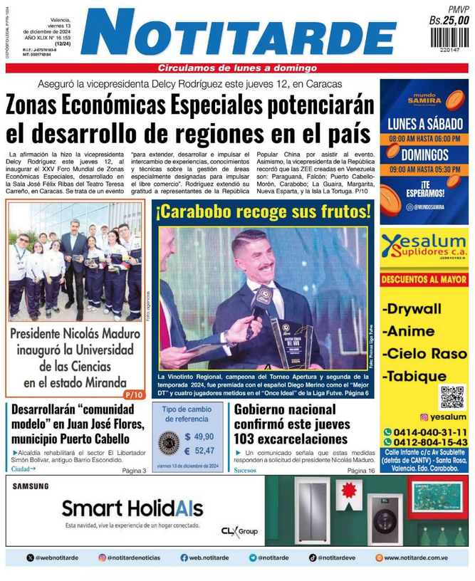 Portada El Universal y Notitarde 13 de diciembre 2024