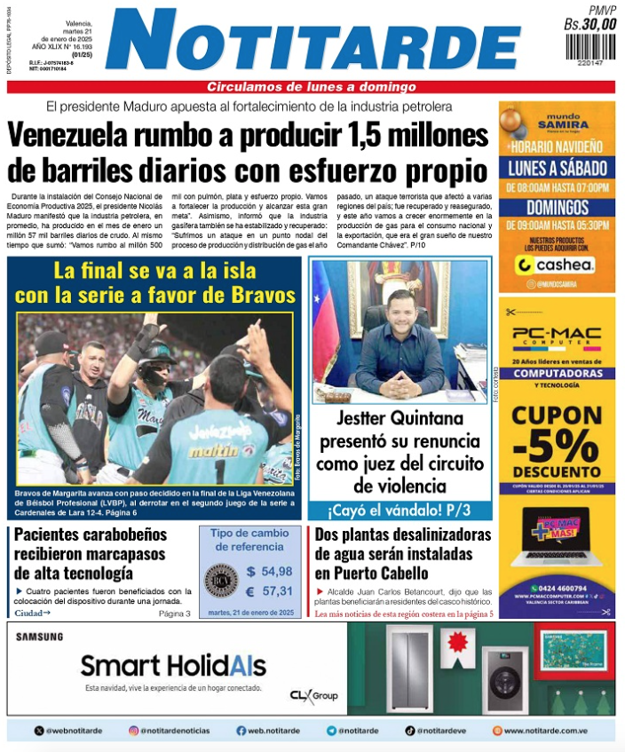 Portadas El Universal y Notitarde 22 de enero 2025
