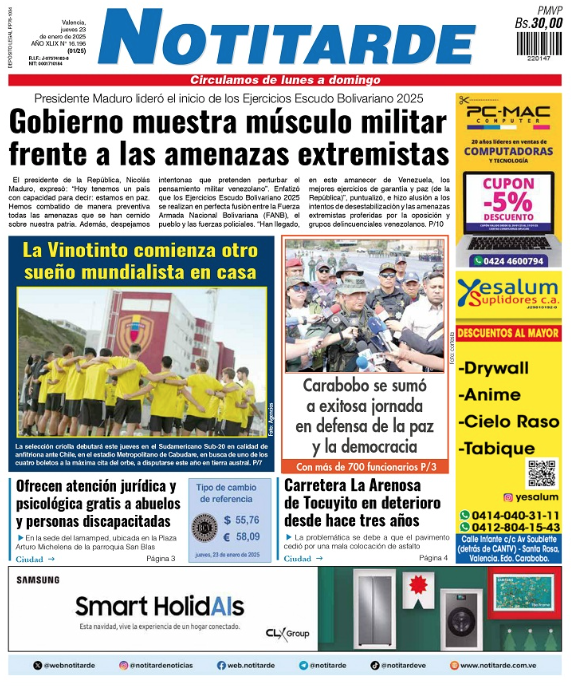 Portadas El Universal y Notitarde 23 de enero 2025