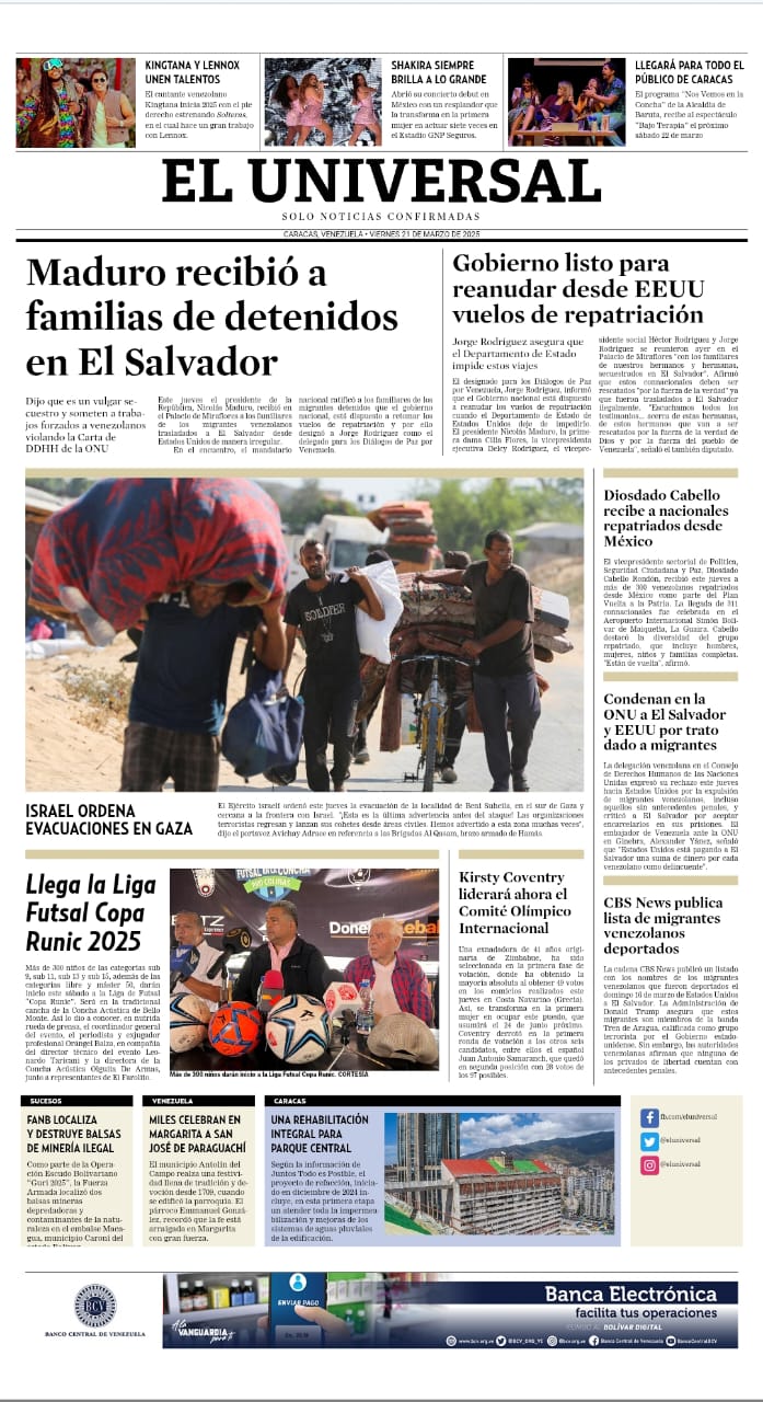 Portadas El Universal y Notitarde - 21 de marzo de 2025