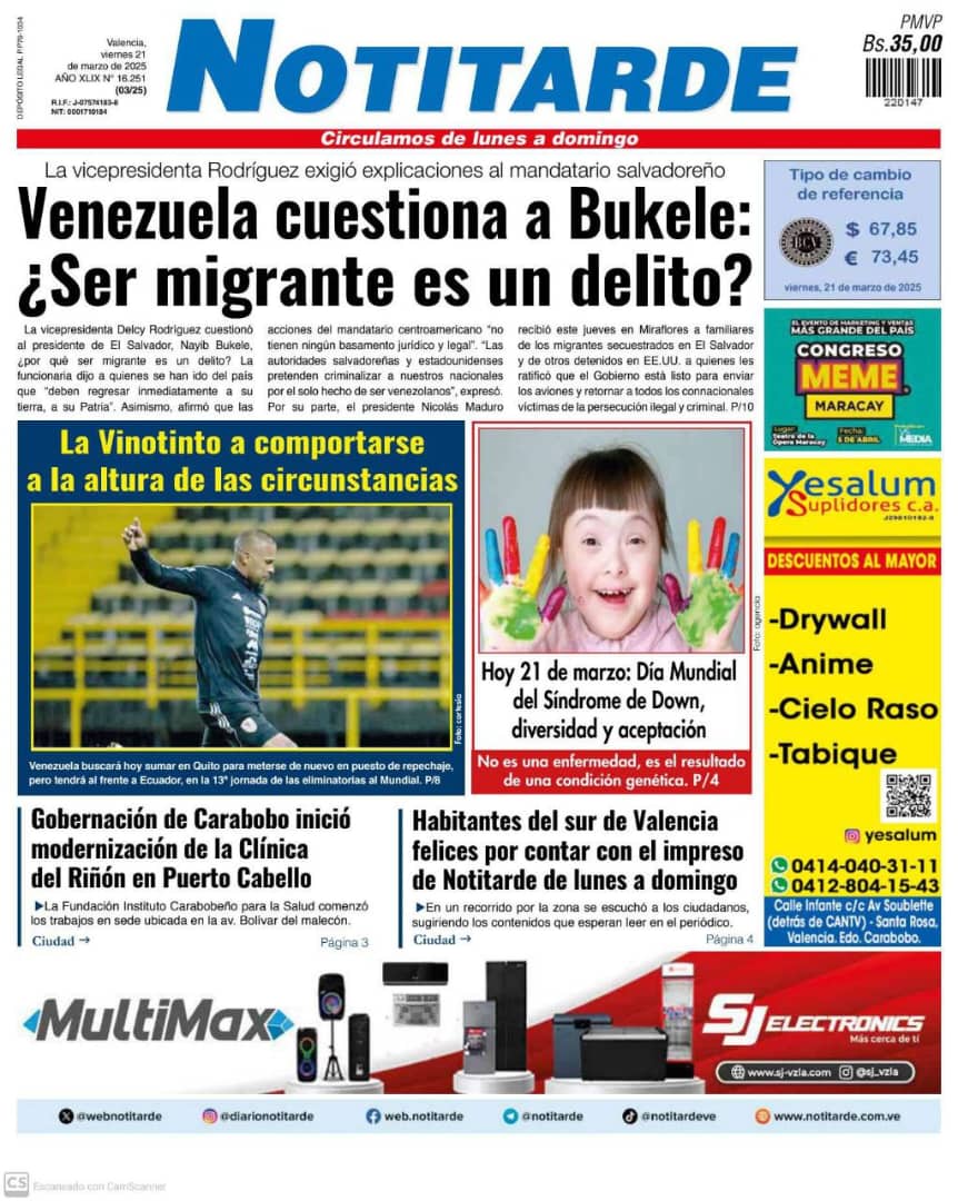 Portadas El Universal y Notitarde - 21 de marzo de 2025