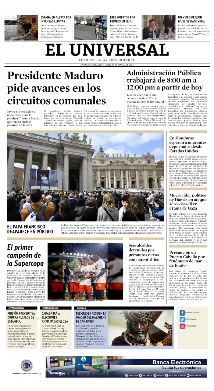 Portadas El Universal y Notitarde - 24 de marzo