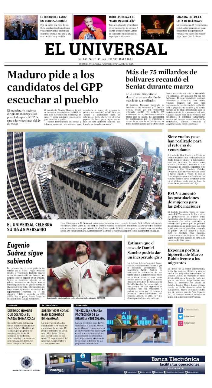 Portadas: El Universal - Notitarde