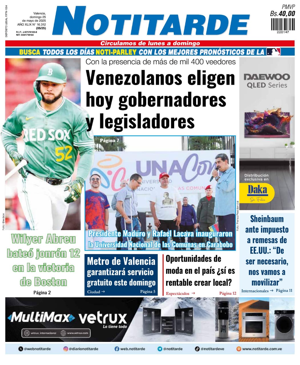 Portadas: El Universal - Notitarde