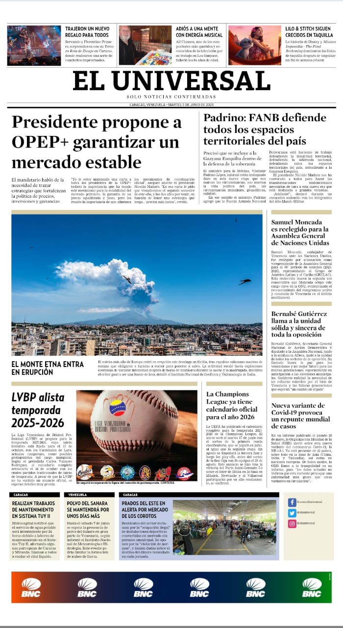 Portadas El Universal y Notitarde - 3 de junio de 2025