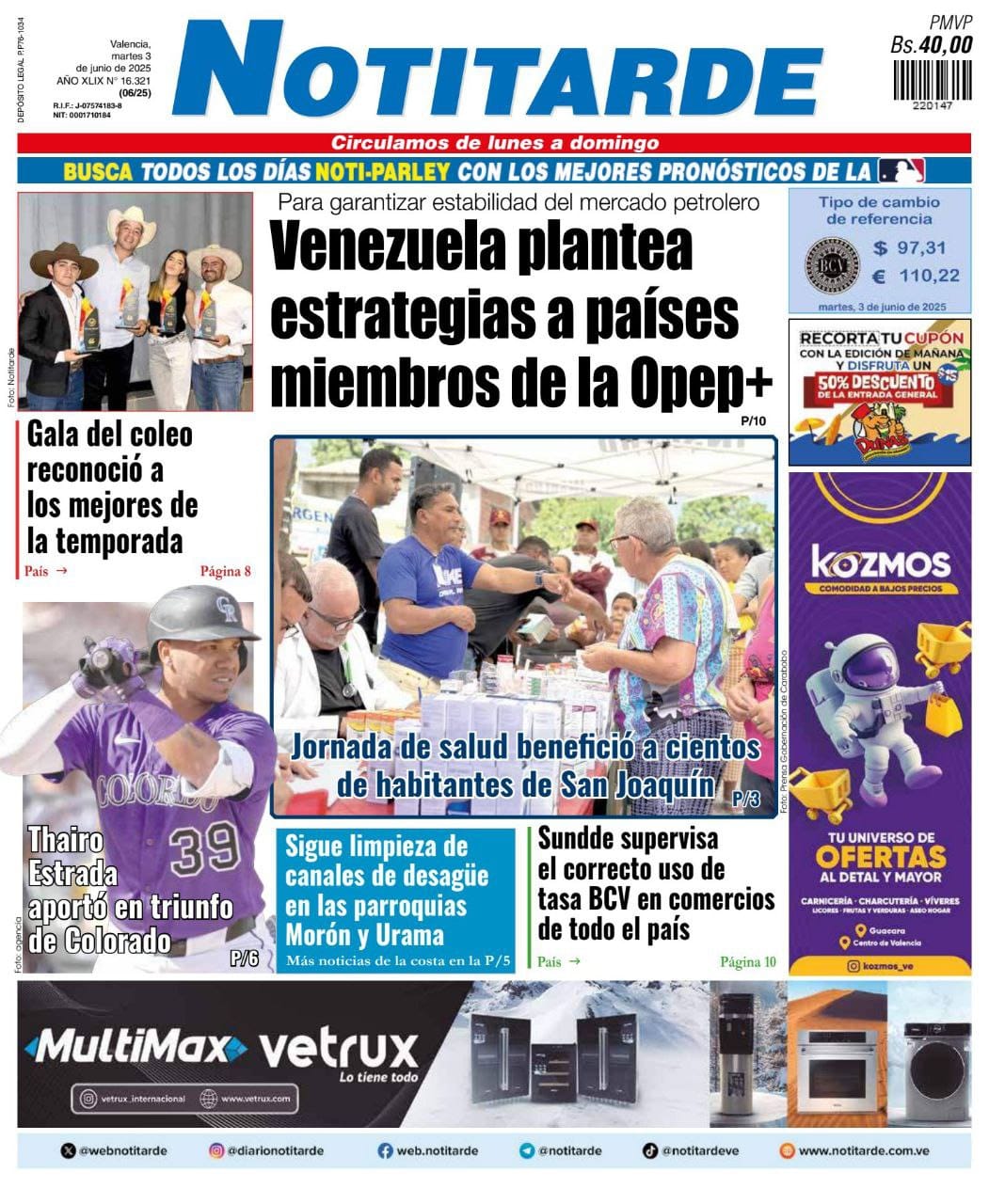 Portadas El Universal y Notitarde - 3 de junio de 2025