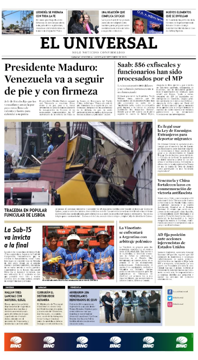 Portadas El Universal y Notitarde 4 de septiembre 2025