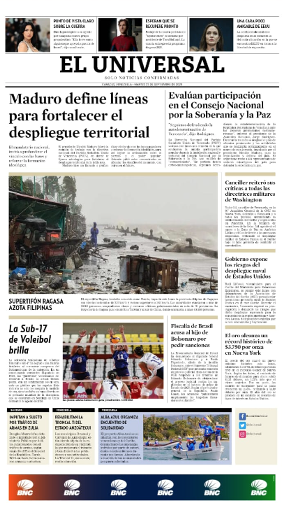 Portadas El Universal y Notitarde 23 de septiembre de 2025