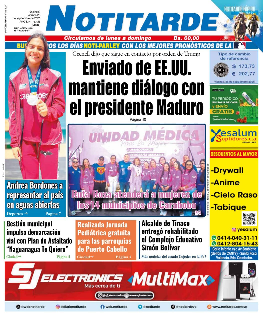 Portadas El Universal y Notitarde 25 de septiembre