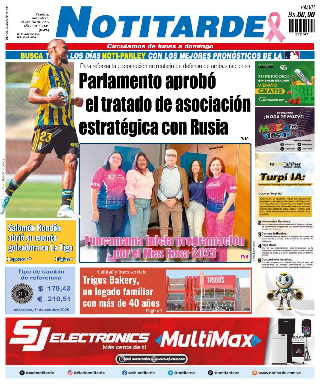 Portadas de El Universal y Notitarde - 1 de octubre de 2025