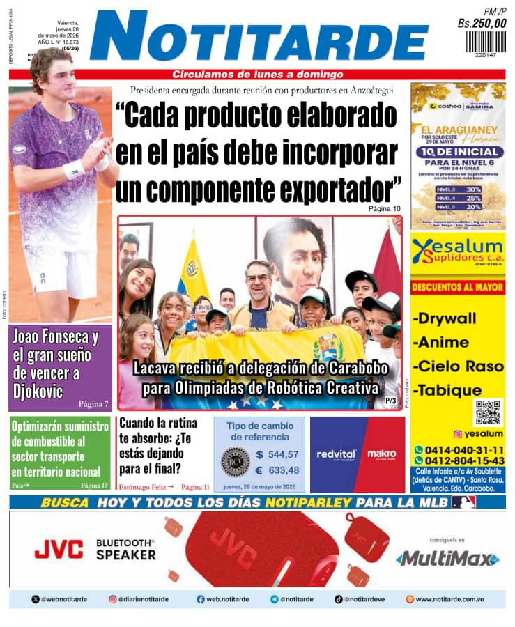 Portada digital de Notitarde y El Universal